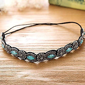 Teenitor 5Pcs Headbands for Women Rhinestone Beaded Headband, Head Bands for Women's Hair Fashionable Handmade Crystal Beaded Elastic hairbands Lady Women Girls Hair Jewelry Accessories, 20-26.8"