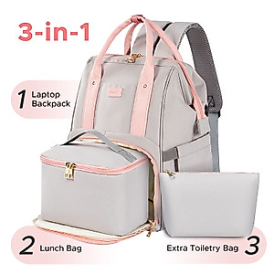 Kaome Lunch Backpack 15.6 Inch Laptop Backpack for Women with USB Port Nurse Gift Teacher Work Backpack Cooler Insulated Lunch Bag Waterproof Daypacks for Work Picnic Travel Anti-theft