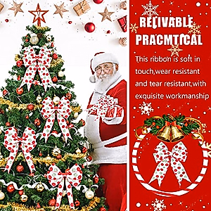 4 Rolls 24 Yard Christmas Green Red Dot Ribbons, 4 Sizes Glitter Wired Edge Ribbons Burlap Polka Dot Ribbon Wide Christmas Ribbon for DIY Craft Bows, 6 Yard Per Roll (White)