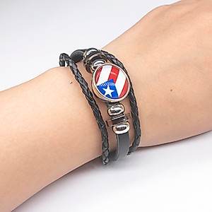 MINANH Puerto Rico Flag Leather Men Bracelet For Men Women