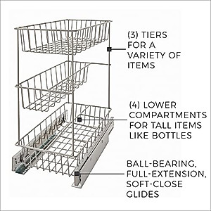ClosetMaid 32105 Premium Wide 3-Tier Compact Kitchen Cabinet Pull-Out Basket, 8.75-Inch