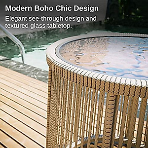 EAST OAK Patio Furniture Set 3-Piece, Outdoor Conversation Set Handwoven Rattan Wicker Chairs with Waterproof Cushions, Tempered Glass Top Coffee Table, Porch Bistro Sets for Backyard, Garden and Deck