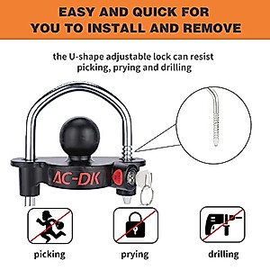 AC-DK Trailer Hitch Coupler Lock Fits 1-7/8", 2", and 2-5/16" Couplers, Heavy Duty Steel Trailer Locks Ball Hitch with 3 Keys Alike Trailer Hitch Locks for RV Travel Boat Camper Trailer