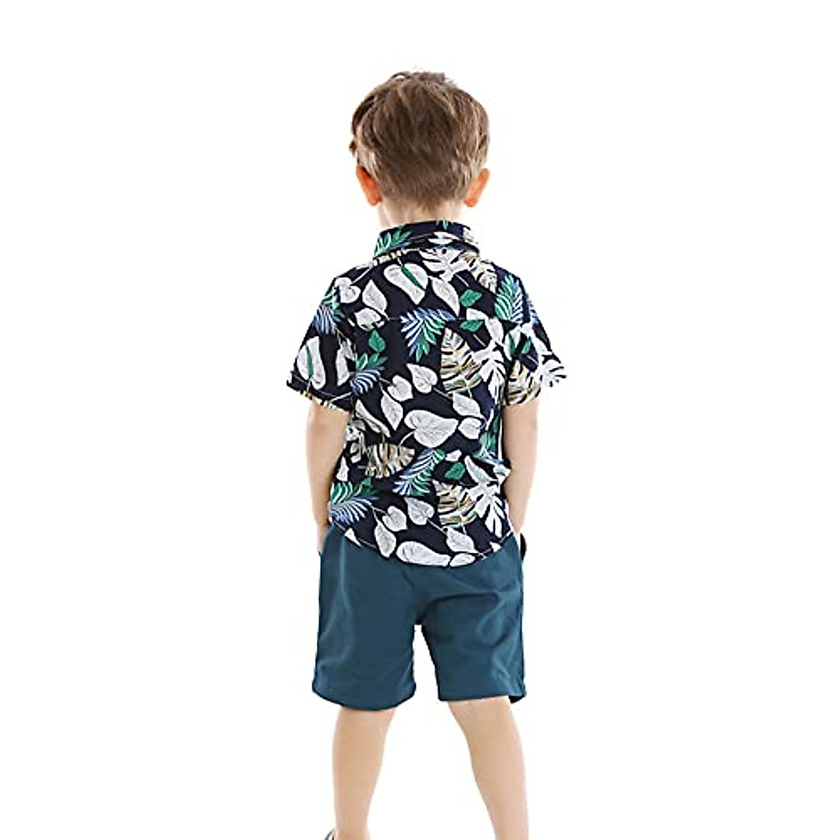 JunNeng Toddler Baby Boy Shorts Sets Hawaiian Outfit,Infant Kid Leave Floral Short Sleeve Shirt Top+shorts Suits Dark Blue