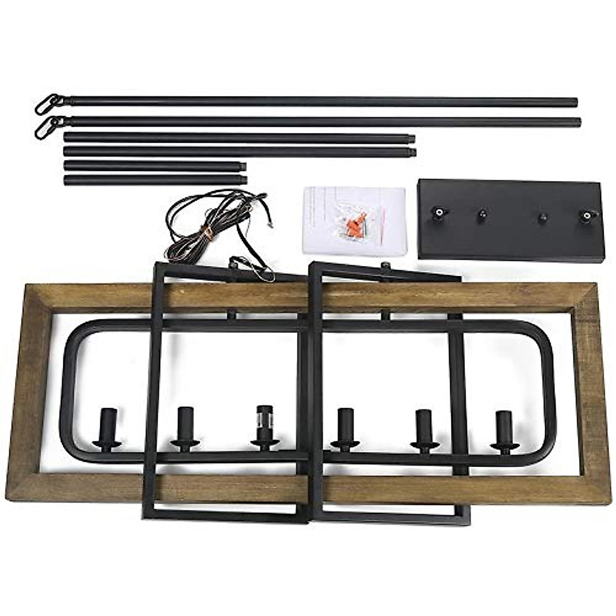 LOG BARN Farmhouse Chandelier, Pendant Lighting for Kitchen Island in Distressed Wood and Black Metal Finish, Ceiling Hanging Fixture for Dining Room