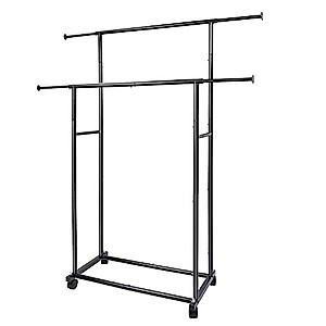 Simple & Heavy Duty Double Rod Garment Rack, Black