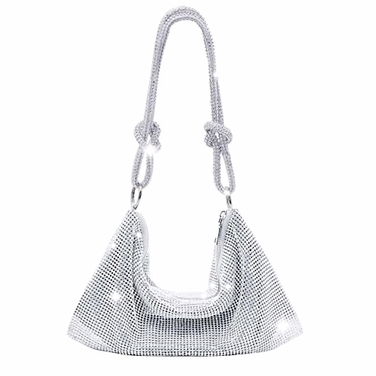 YUEARN Rhinestone Purse for Women, Sparkly Purse Evening Bag Bling Hobo Bag Shiny Silver Handbag for Clubs & Parties