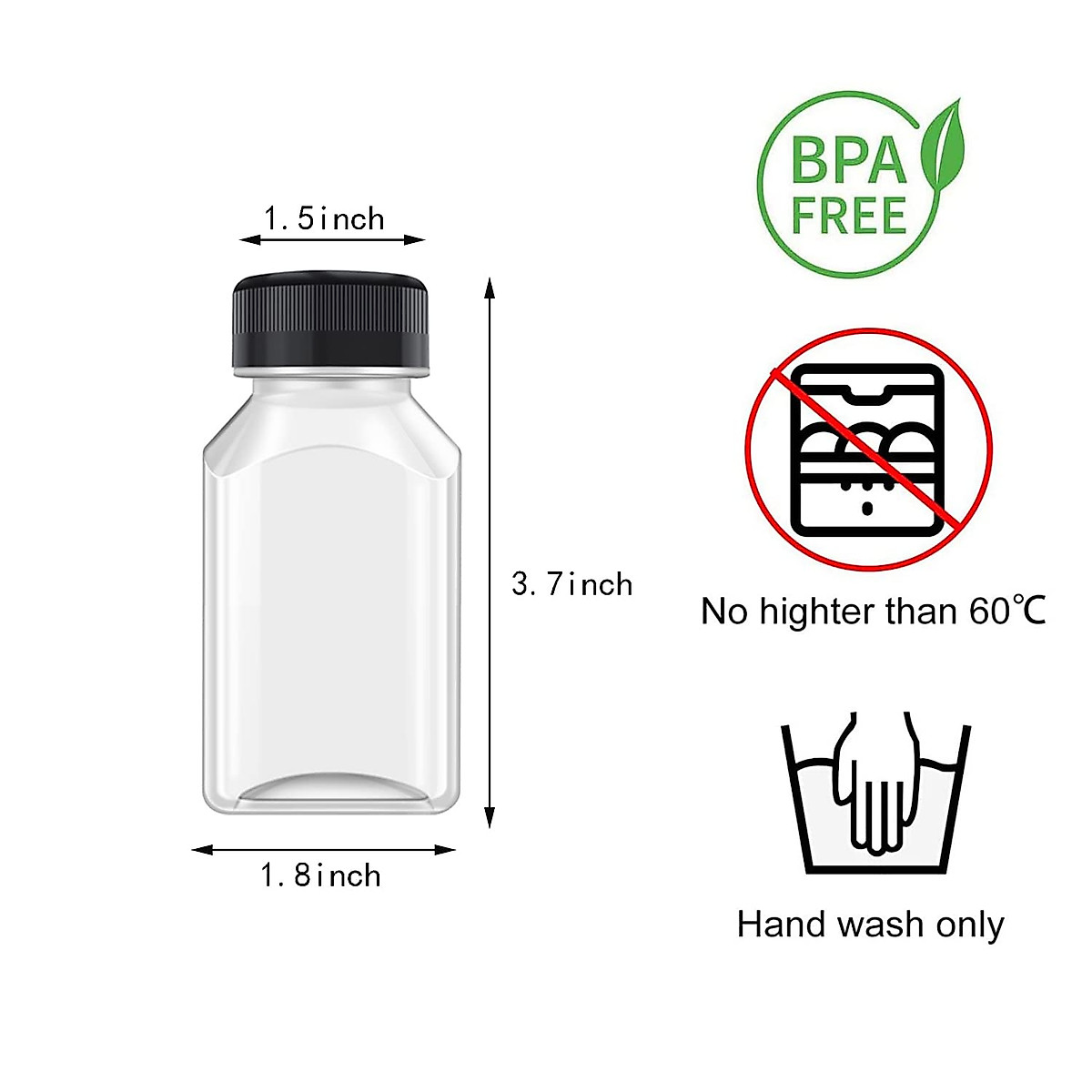 XYSMZM 8 Pcs 4 Oz Juice Bottles Plastic Ginger Shot Bottles, Leak Proof, Beverage Containers for Juice, Smoothie, Milk, Black Lid