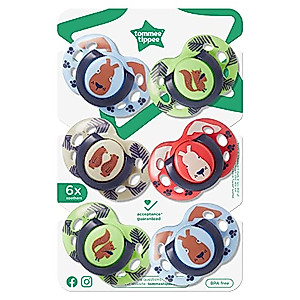 Tommee Tippee Fun Style Pacifiers, Symmetrical Design, BPA-Free Silicone, 18-36m, 6 Count