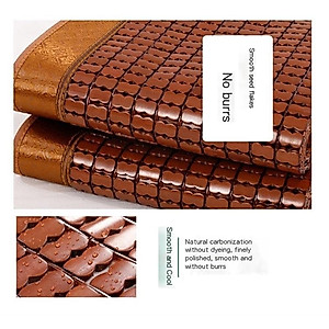 Double Cooling Bamboo Sleeping Mat, Foldable Carbonized Mahjong Mattress for Summer, Smooth Breathable Pad for Bedroom and Travel(Khaki,1.5 * 1.95m)