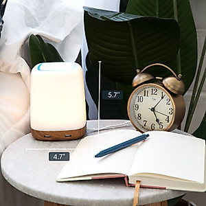 Macally LED Table Lamp with USB Port (4 Fast Charge Ports) - 3 Level Brightness Touch Sensor Control - Small Bedside Lamp with USB Port & (2700K) Warm White - LED Desk Lamp with USB Charging Port