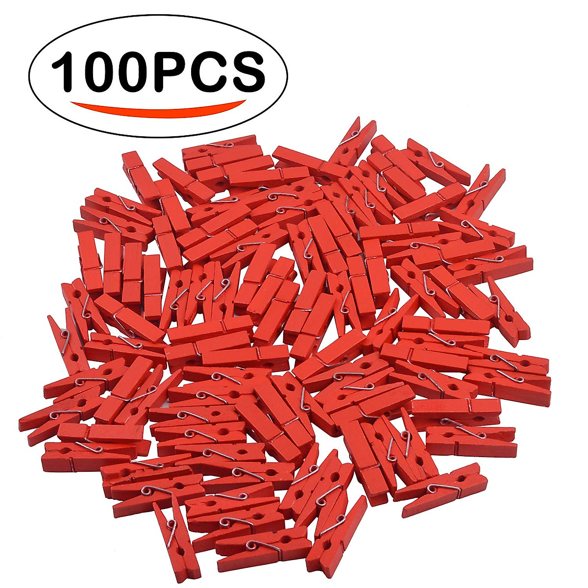 BronaGrand 100pcs Mini Red Wooden Utility Paper Clip, Clothespins Clip, Clothes Line Clips,Photo Clips