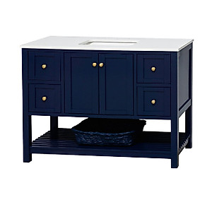 Lakeshore 48-inch Bathroom Vanity (Engineered White/Royal Blue): Includes Royal Blue Cabinet with Engineered White Countertop and White Ceramic Sink