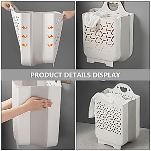 Healvian Collapsible Laundry Basket Wall Mounted Laundry Hamper Plastic Wall Hanging Laundry Basket Dirty Clothes Basket Foldable Storage Basket for Bedroom,Bathroom,Wardrobe, Dormitory