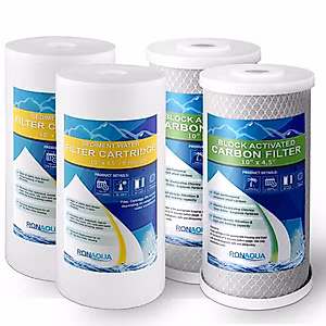 2 High Capacity Coconut Shell Carbon Block & 2 Big Polypropylene Sediment 5 Micron 4.5" x 10" Water Filter Cartridges for Universal Whole House System COMPATIBLE WITH: FC15BX4, 155358-43, DGD-5005-10