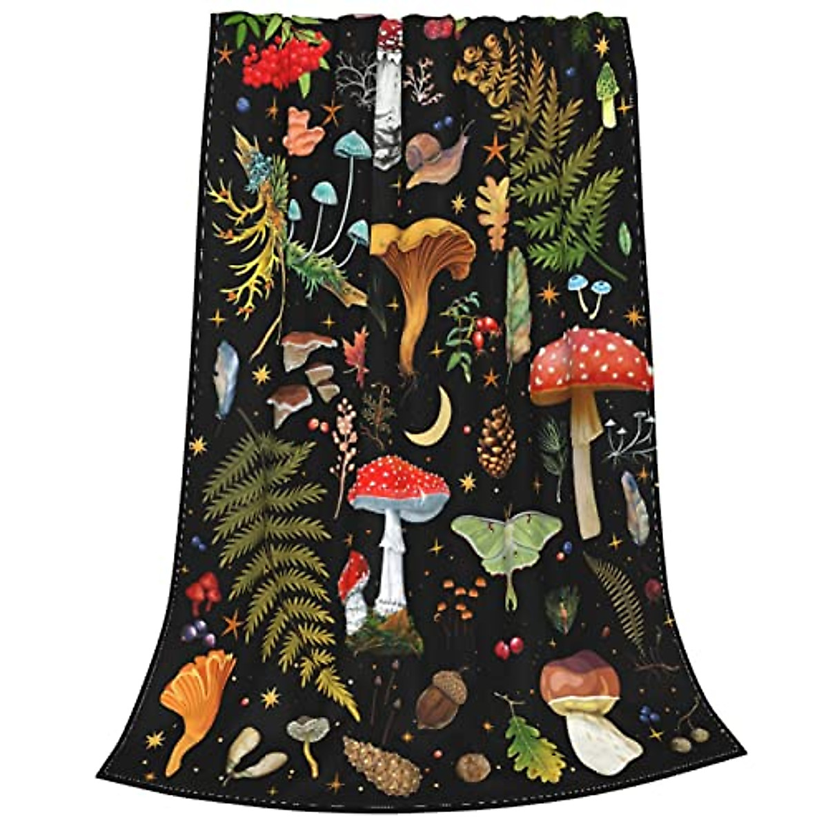 Mushrooms Throw Blanket Dark Wild Forest Blanket Soft and Lightweight Flannel Throw All Season Suitable for Use in Bed, Sofa, Living Room and Travel 50"x40"