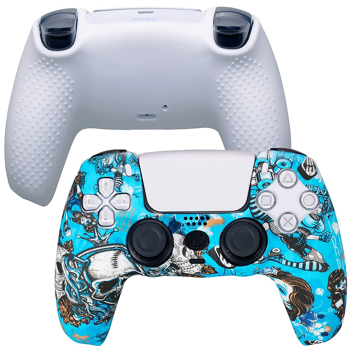 9CDeer 1 Piece of Silicone Transfer Print Protective Cover Skin + 10 Thumb Grips for PlayStation 5 / PS5 Controller Sorceress