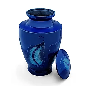 Blue Feather Cremation Urn for Human Ashes, Urns for Adult Ashes, Funeral & Burial Urns for Adult Male and Female, Large Size up to 220 Lbs