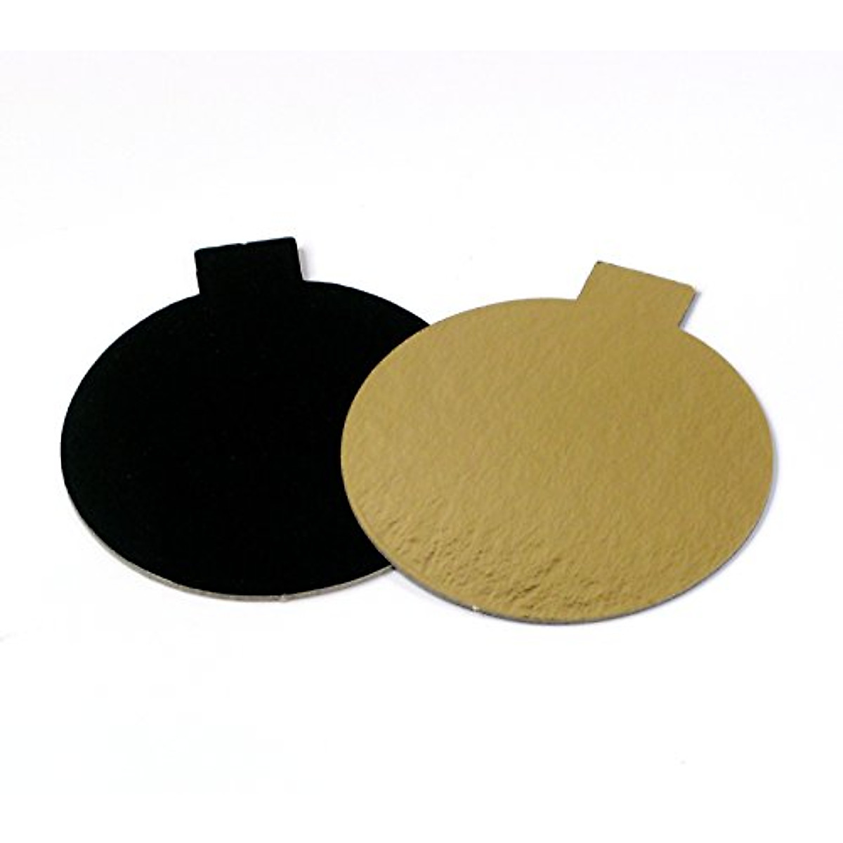 Pastry Chef's Boutique Mini Single Portion Round Gold/Black Cake Board with tabs 3 1/8'' - 200pcs