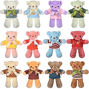 Zhanmai 12 Set Bear Stuffed Animal with Removable Clothes 12 Inch Cute Bears Soft Plush Toy Gift for Kids Boys Girls Baby Shower Birthday Party Favor Decoration Supplies