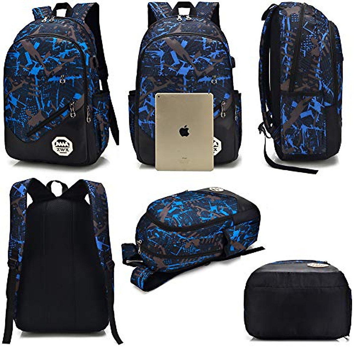 Umily School Backpacks School Bookbag Set 3 Pieces fit 15 inch Laptop Shoulder bag Travel Daypack with USB Charging Port