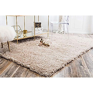 Unique Loom Opulence Shag Collection Plush, Lustrous, Solid, Modern Area Rug, 9' 0" x 12' 0", Blonde