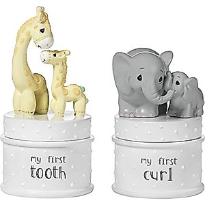 Precious Moments My First Tooth & My First Curl Elephant and Giraffe Resin Keepsake Set 182401, Multi