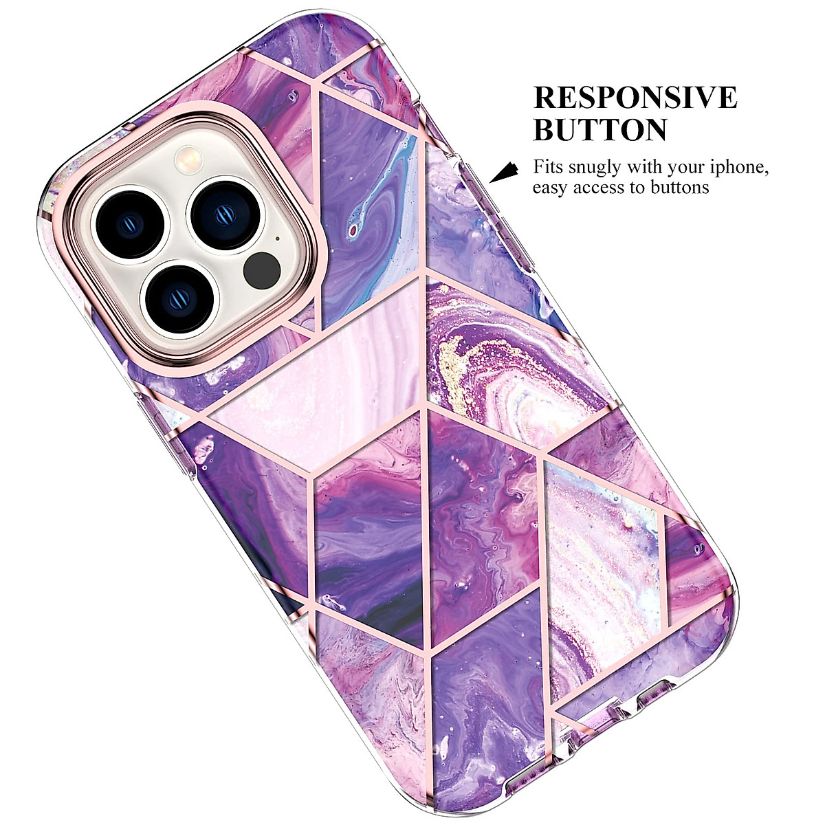 Troniker Stylish Bumper Case Designed for iPhone 13 Pro Max, Purple Marble iPhone 13 Pro Max Case for Women Girls Boys Full-Body Protective Case Cover with Built-in Screen Protector