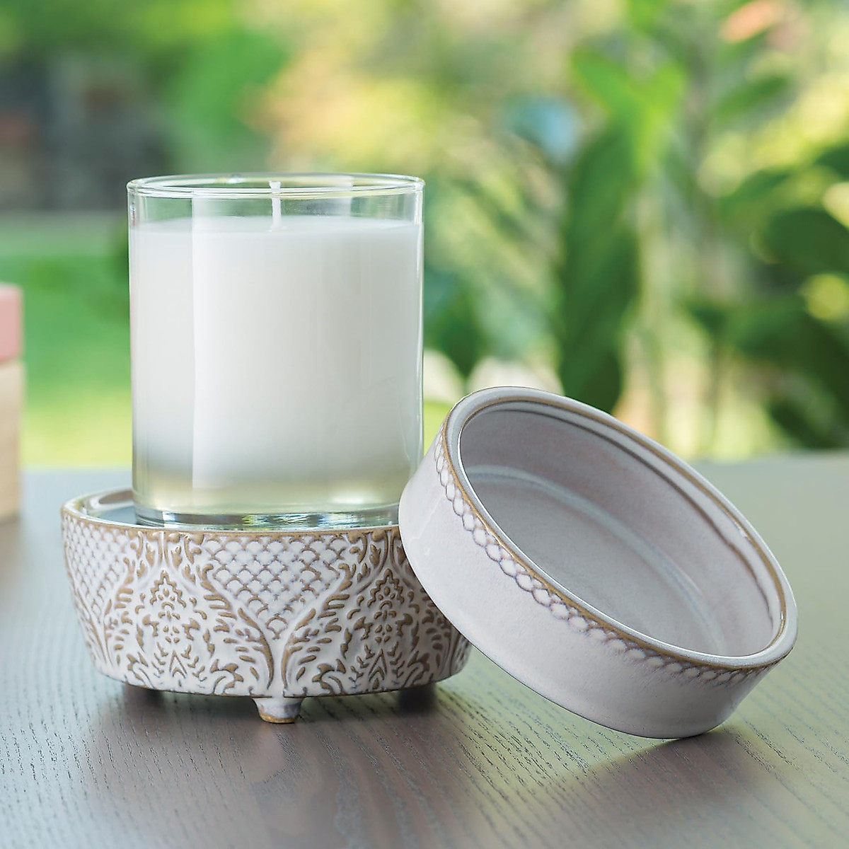 CANDLE WARMERS ETC 2-in-1 Candle and Fragrance Warmer for Warming Scented Candles or Wax Melts and Tarts with to Freshen Room, Vintage White Lace