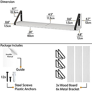 Wallniture Ponza Floating Shelves for Bathroom Decor, Wall Bookshelves for Living Room, Kitchen, Wood Wall Shelves 24"x4.5" White Shelf Set of 3