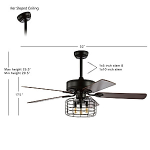 JONATHAN Y JYL9603A Asher 52" 3-Light Industrial Metal/Wood LED Ceiling Fan With Remote, Farmhouse, Bohemian, Industrial, Rustic, Transitional, Southwestern, Living Room, Bedroom, Forged Black