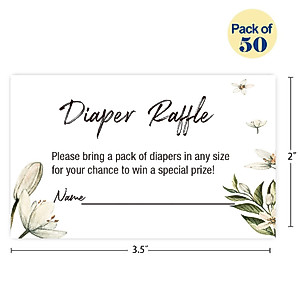 FARHTINANFX 50 Greenery Diaper Raffle Tickets for Girl or Boy Baby Shower Invitations, Baby Shower Games, with Name Line 3.5" x 2"