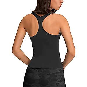 LASLULU Womens Summer Crop Tops Sexy Cropped Tank Top Sleeveless Muscle Tank Compression Exercise Gym Yoga Tops Summer Running Shirts Activewear(Black Medium)