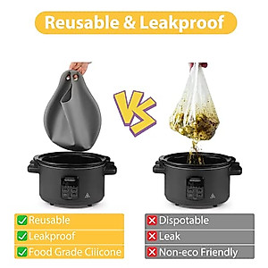 XOUDOOH Silicone Slow Cooker Liners for Crockpot & Hamilton Beach 8QT, Reusable/BPA Free/Leakproof/Slow Cooker Accessories Cooking Liner for 7/8 Quart Slow Cooker(Red/Grey)