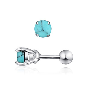 Turquoise Studs Earrings, 4mm Round Shape 925 Sterling Silver Screwback Tiny Small Studs Turquoise Jewelry Mother Day for Women Mom Wife Girlfriend with Box