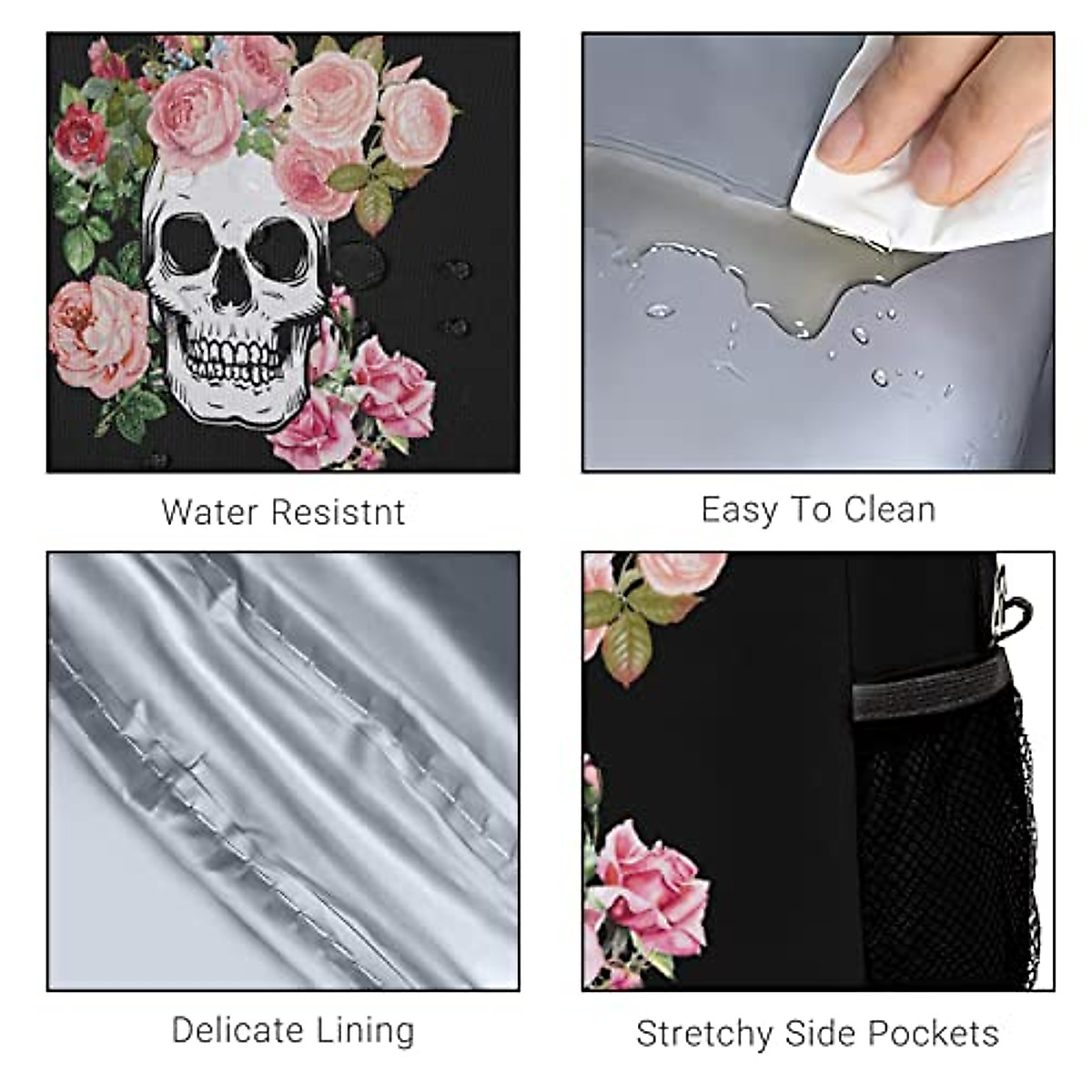 Floral Skull Lunch Bag, Insulated Rose Skull Lunch Box with Shoulder Strap, Large Capacity Durable Lunch Tote Bag with Pockets, Waterproof Lunch Bag for Women Boys Men(Floral Skull)