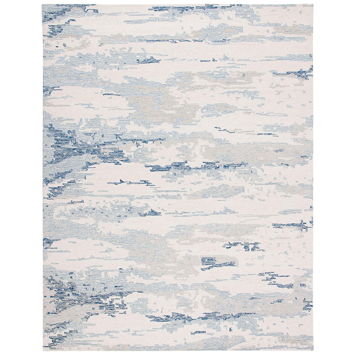 SAFAVIEH Abstract Collection Area Rug - 8' x 10', Ivory & Blue, Handmade Abstract Wool, Ideal for High Traffic Areas in Living Room, Bedroom (ABT465A)