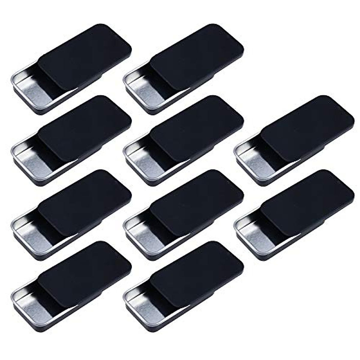 MY MIRONEY 2.36" x 1.34" x 0.43" Metal Slide Top Tin Containers Black Rectangle Metal Tin Box Empty Storage Organizer Tins for Candles,Candies,Gifts Pack of 10
