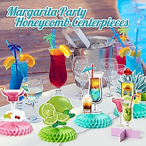 EmmgHen 9Pcs Margarita Honeycomb Centerpieces Margs and Matrimony Bachelorette Party Decorations Mexican Fiesta Tropical Cocktail Martini Tequila Themed 3D Table Topper Decor for Bridal Shower Wedding