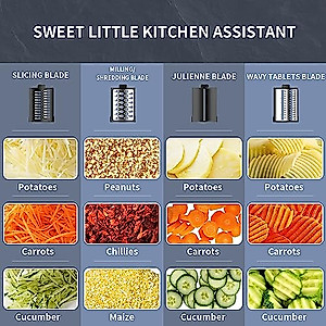 4-In-1 Fully Automatic Electric Slicer/Shredder, Electric Vegetable Cheese Grater Slicer with 4 Attachments, One-Touch Automatic Butter Slicer, Cutter Slicer Tool for Fruits, Cheeses, Salad Maker