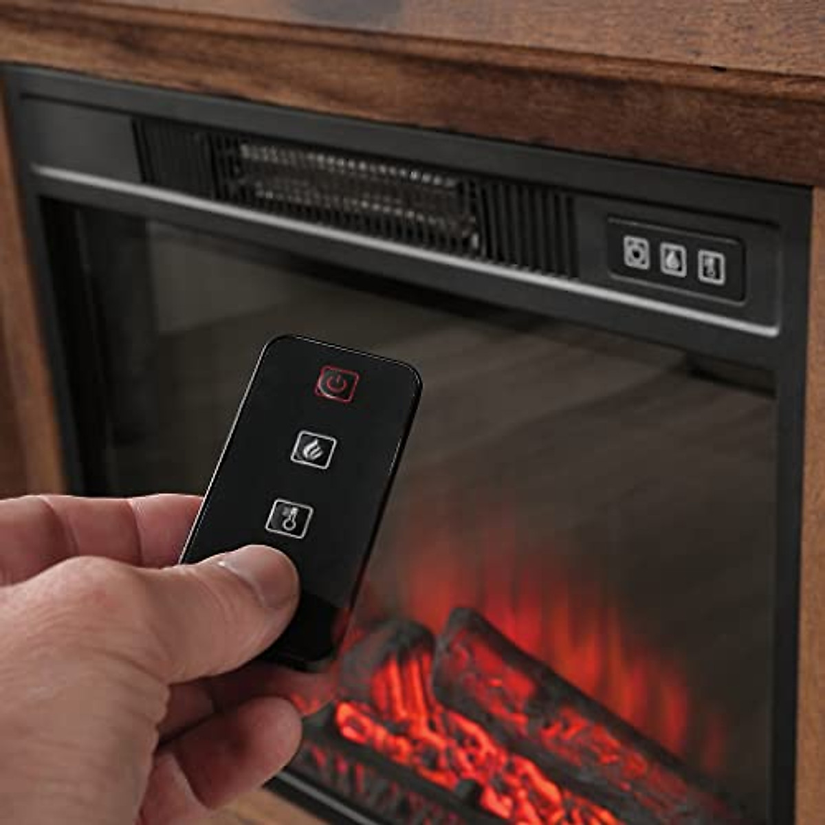 Sauder Miscellaneous Fireplace Credenza, L: 60.0" x W: 16.73" x H: 35.04", Vintage Oak Finish