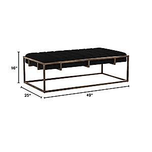 Christopher Knight Home Vassy Modern Velvet Ottoman Bench with Brass Finish, Black