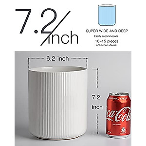 Getstar Utensil Holder, Large Kitchen Utensil Holder for Kitchen Counter (H7.2” x W6.2”), Ceramic Cooking Utensil Holder with Cork Mat, Kitchen Decor for Counter (White, Utensils Not Included)