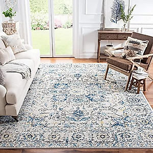SAFAVIEH Madison Collection 5'3" Round Teal / Ivory MAD603J Oriental Snowflake Medallion Distressed Non-Shedding Dining Room Entryway Foyer Living Room Bedroom Area Rug