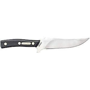 Old Timer 15OTCP Deerslayer 10.5in High Carbon S.S. Full Tang Fixed Blade Knife with 5.6in Clip Point Blade, Sawcut Handle, and Leather Belt Sheath for Hunting, Camping, Skinning, EDC, and Outdoor