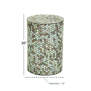 Deco 79 Mother of Pearl Shell Geometric Handmade Side End Accent Table, 14" x 14" x 20", Multi Colored