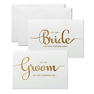 MAGJUCHE Wedding Day Cards Set, Gold Foiled to My Bride and to My Groom Wedding Vow Card with Envelopes