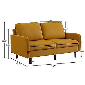 UIXE Modern Loveseat Sofas Living Room Love Seat 2 Seater Chair, Small Sofa Couch Love Seats Mid Century Upholstered Accent Chairs for Bedroom (Yellow)