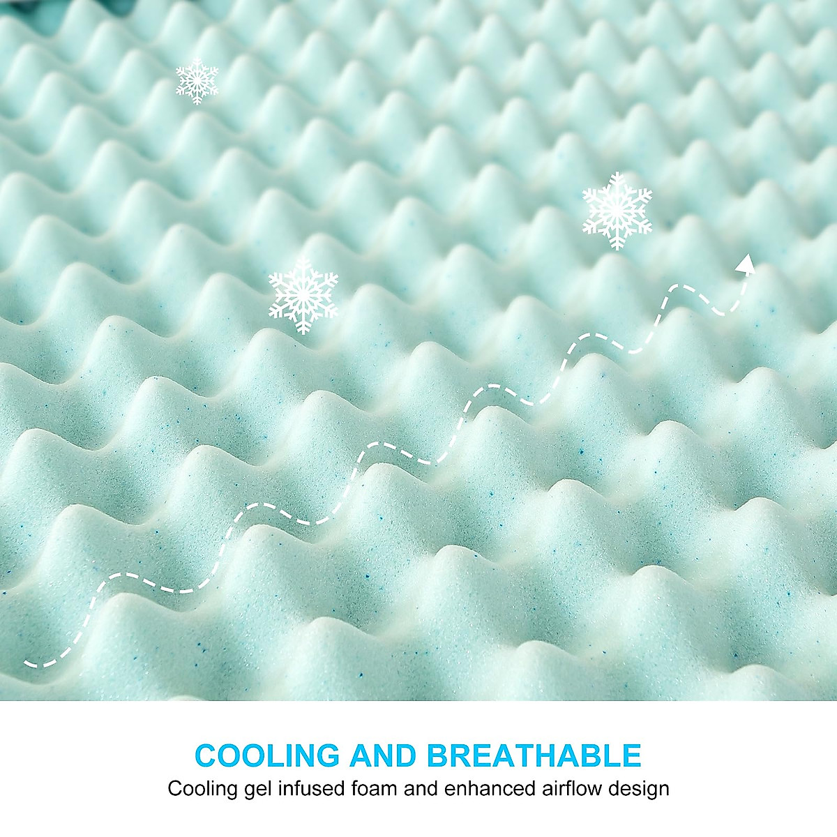 MUUEGM Mattress Topper, 2 Inch King Memory Foam Mattress Toppers - Egg Crate Gel Infused Cooling Pad for Breathable Comfort and Back Pain Relief