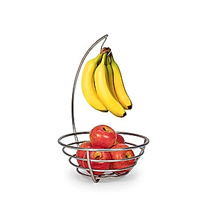 Spectrum Diversified Euro Small Tree & Basket Hanger & Fruit Basket, Produce Saver Banana Holder & Open Wire Fruit Bowl for Kitchen Counter & Dining Table, Satin Nickel